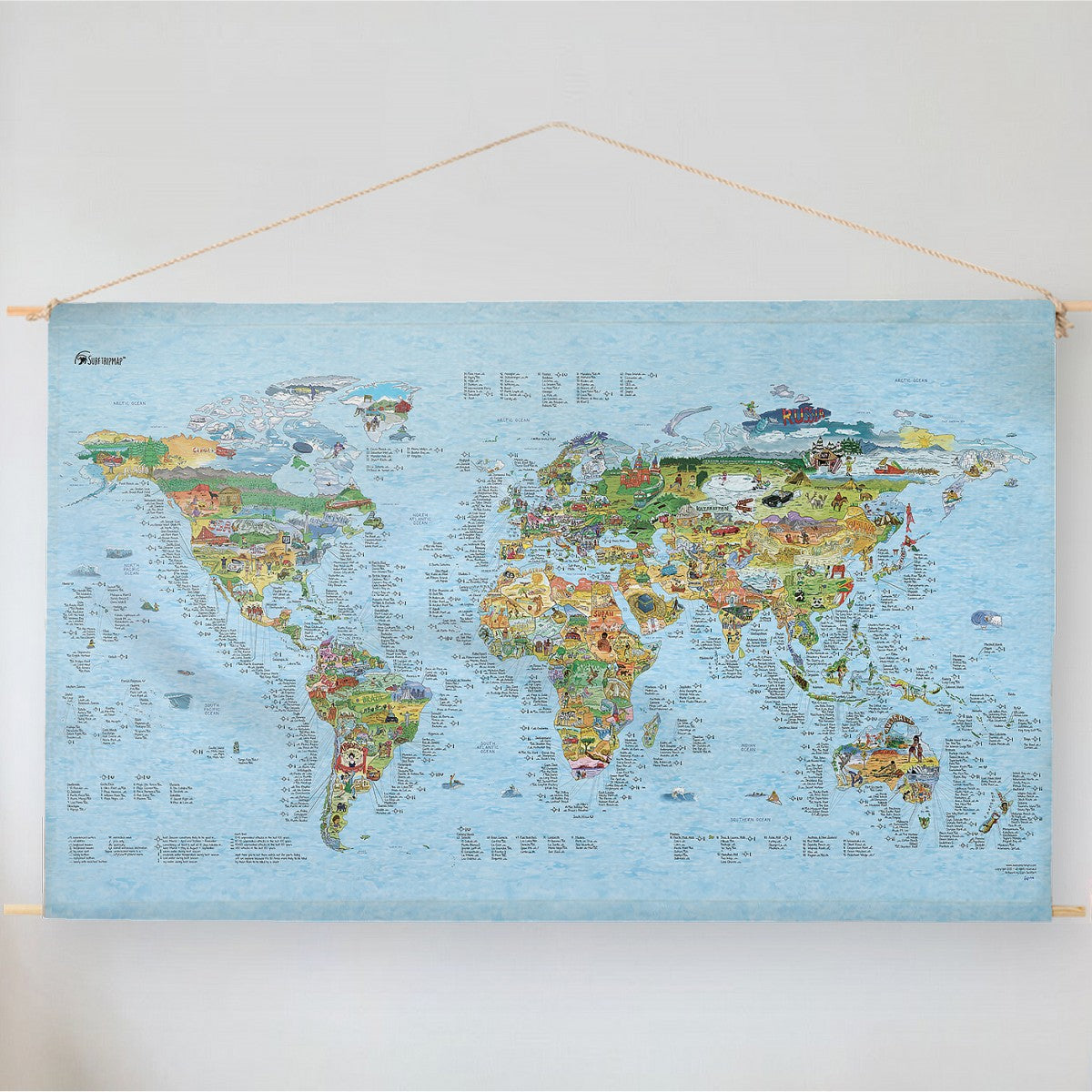 Awesome Maps Roll Down Canvas Weltkarte "Surftrip" – Schulfabrik